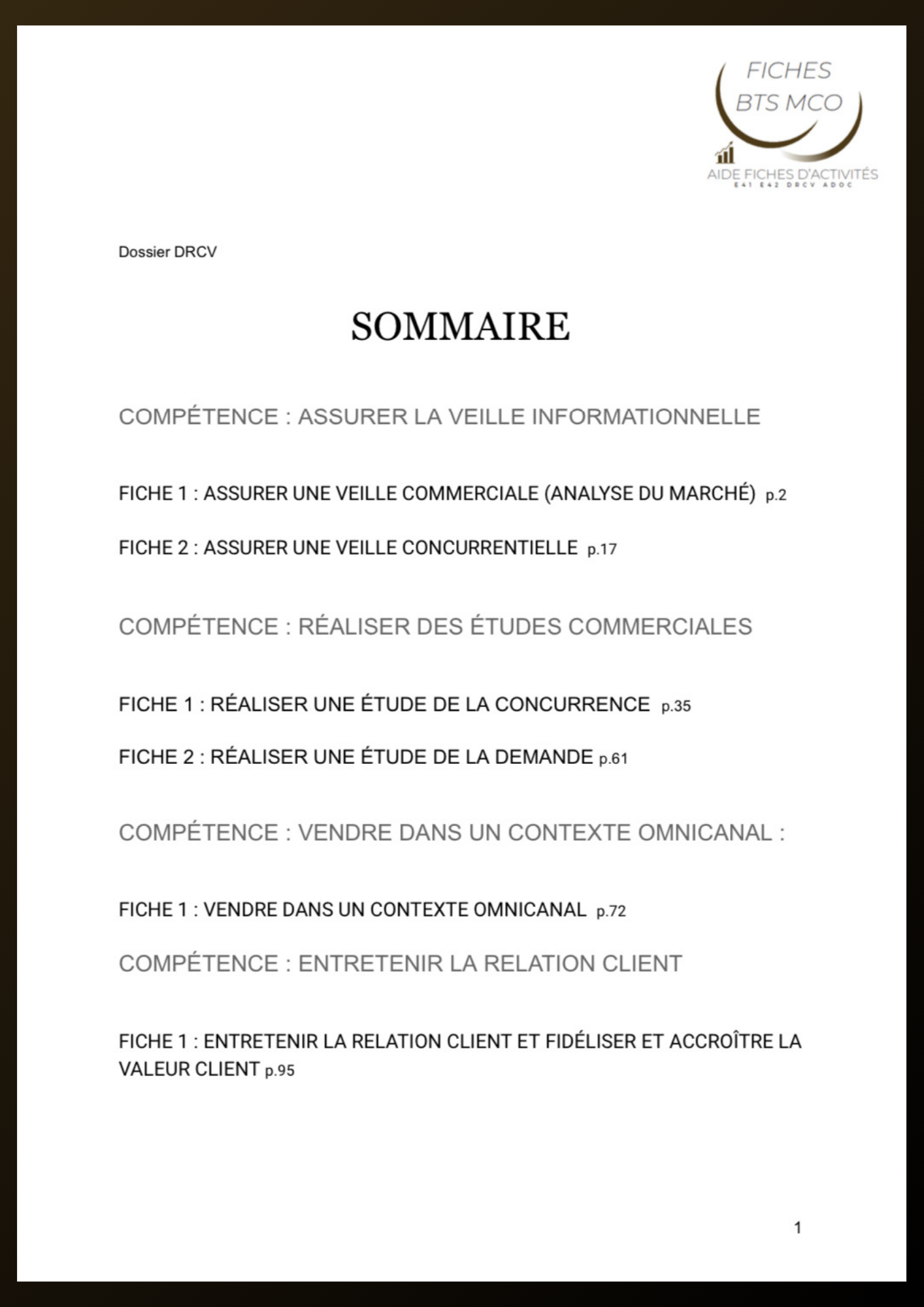 FICHES BTS MCO - PACK COMPLET ADOC ET DRCV POUR REUSSIR SES ORAUX – FICHES BTS MCO : AIDE ...